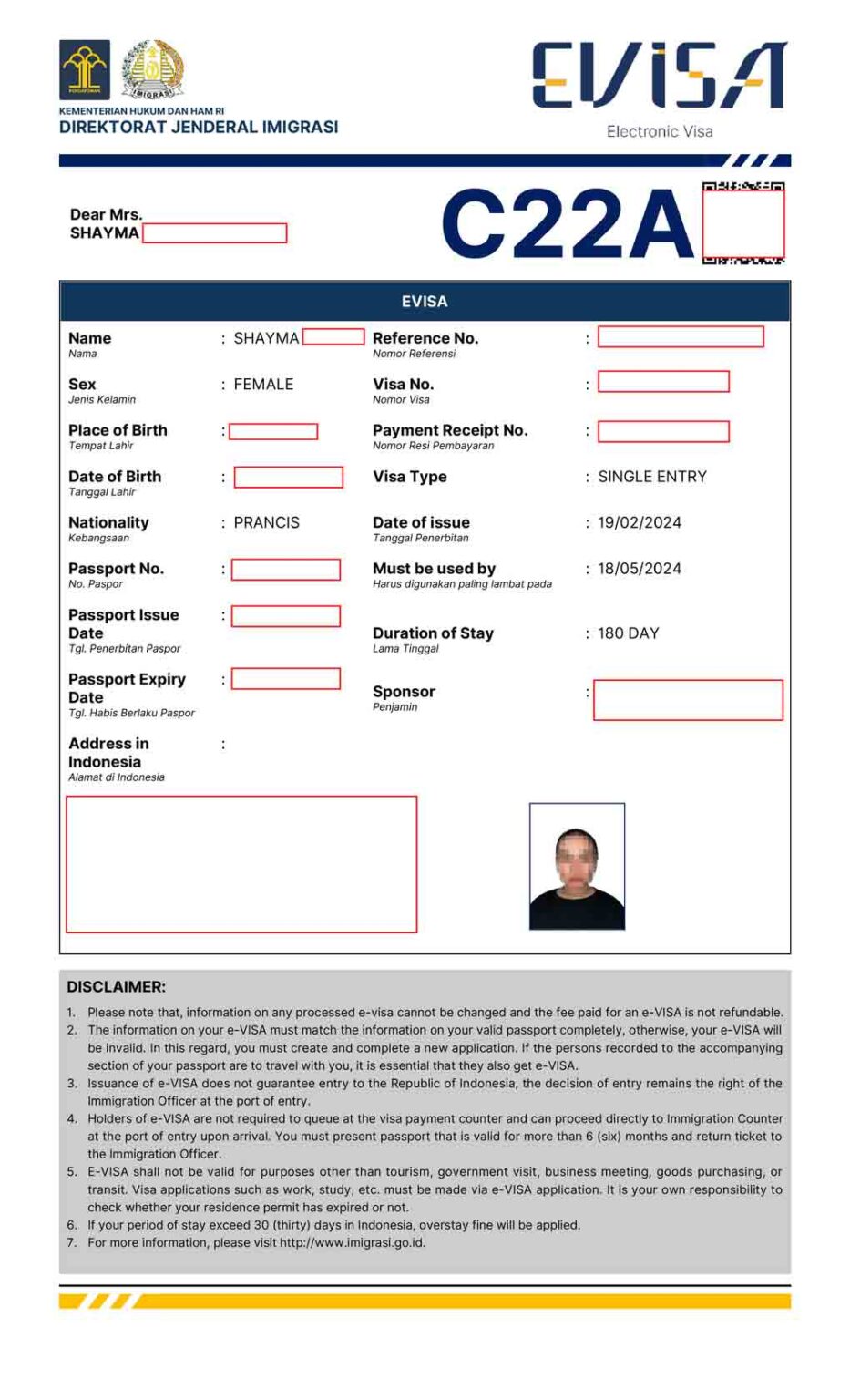 C22A/C22B Internship Visa: 180 days in Indonesia, No Extension!