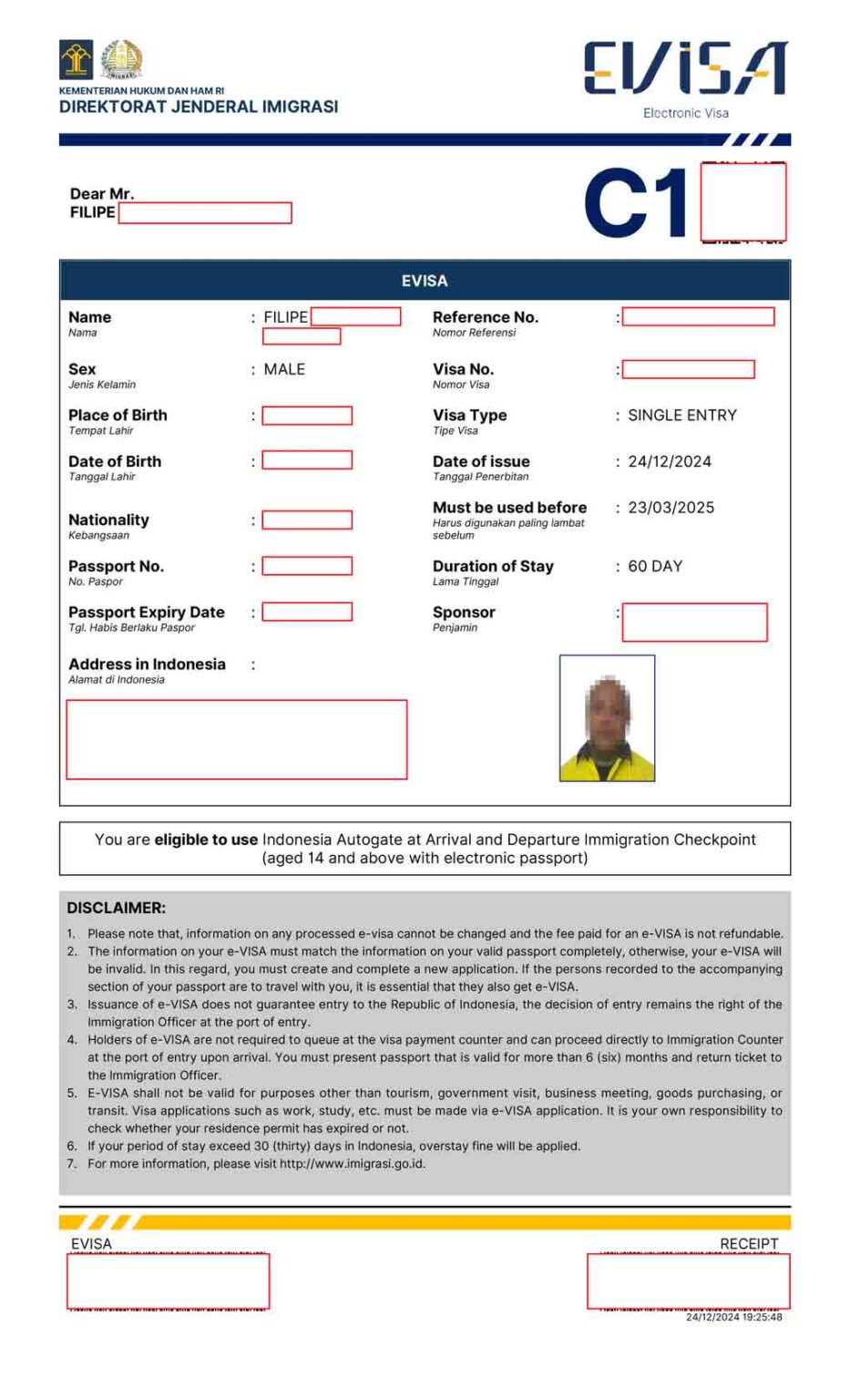 C1 Tourist Visa Single Entry Visa: Stay in Indonesia for 180 days!